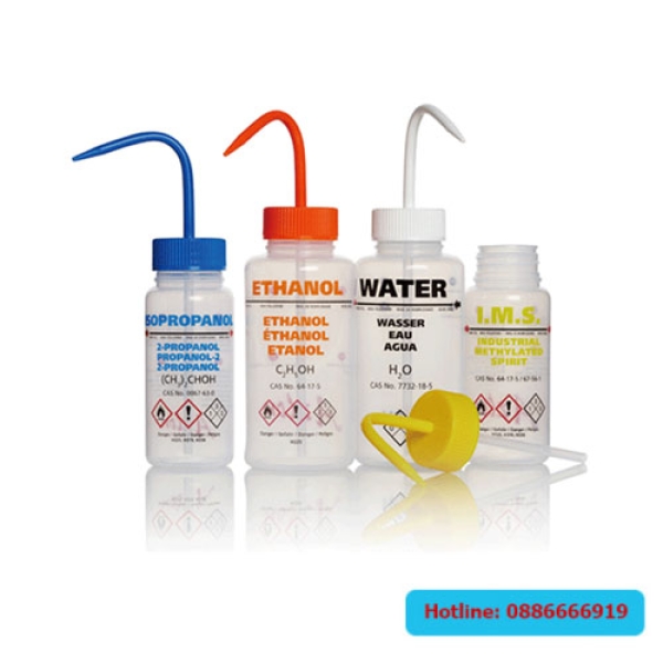 Bình tia (wash bottle) có ghi tên dung môi, 250~500ml, Azlon Scilabware